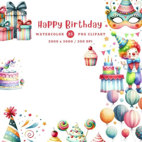Happy Birthday Watercolor Clipart PNG by Adorable Clipart | TPT