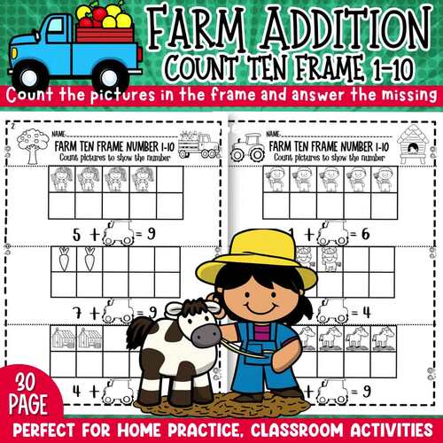 Farm Ten Frame Numbers within 10 Count the Pictures & Fill in the ...