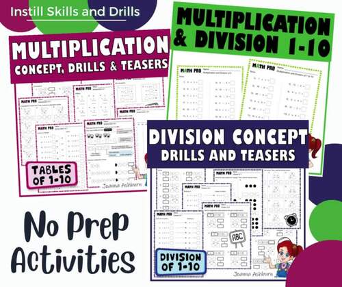 Multiplication and Division 1 to 10 Fluency Drills & Review Worksheets ...