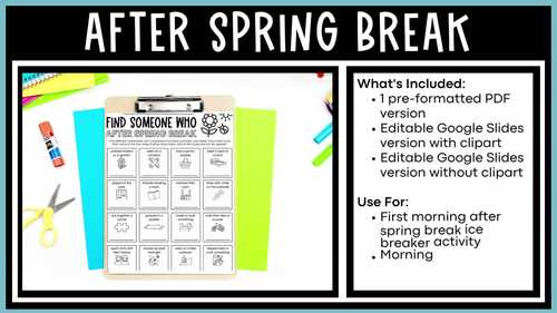After Spring Break - Find Someone Who Team Building Activity | TPT