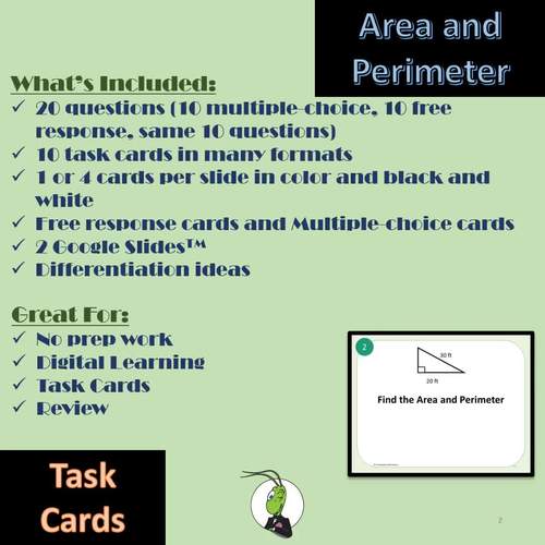 Area and Perimeter Review Problems Task Cards Geometry and Google Slides