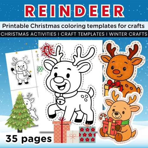Reindeer Coloring Templates for Christmas Crafts, Decorations ...