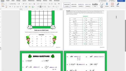 7th/8th Grade Math Spiral Review St. Patrick's Day: Simplifying Expressions