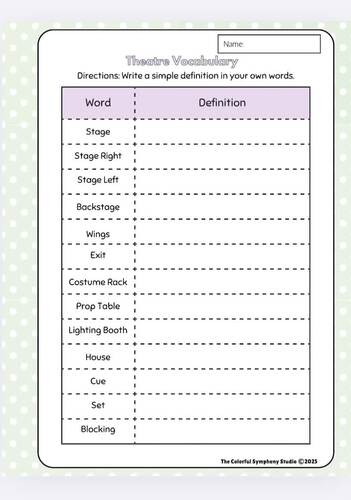 Theatre Vocabulary Puzzles | Word Searches, Crosswords & Drama Games