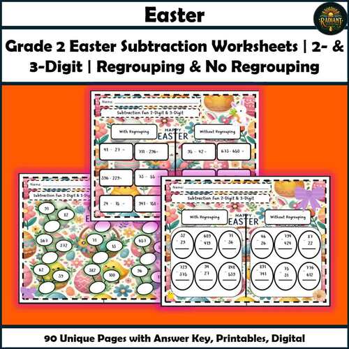 Grade 2 Easter Subtraction Math 2 3 Digit Regroup No Regroup Number Bond