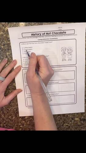 Hot Chocolate History Cloze Reading passage packet 3rd grade winter ...