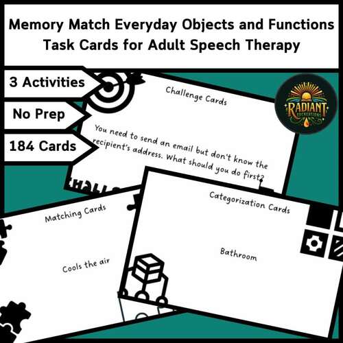Memory Match Everyday Objects and Functions Task Cards for Adult Speech ...
