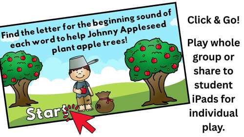 Kindergarten & 1st Grade Johnny Appleseed Digital Beginning Sound Game ...
