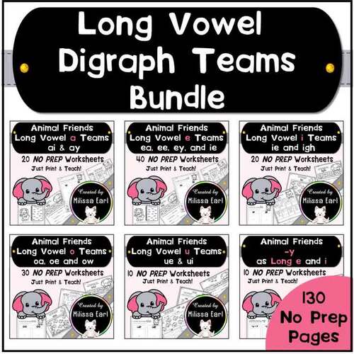 130 Animal Friends Long Vowel Team Digraphs Phonic Sheets No Prep! SOR