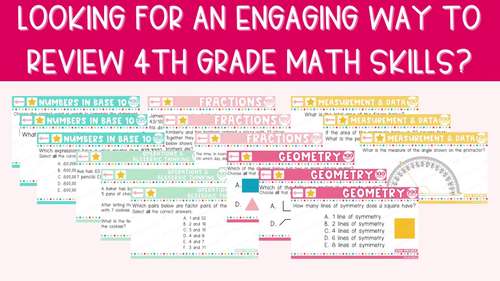 4th Grade Math Review Jeopardy Game - NO PREP Fourth Grade Math Test Prep