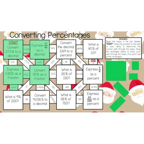 Converting Percentages-Digital Maze Santa Claus' Edition by Ms Pat Store