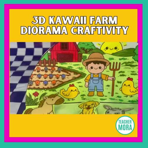 3D Kawaii Farm Diorama + Worksheets | Cute Craftivity | Farm Animals