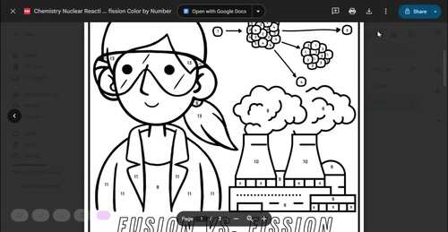Nuclear Reactions Color by Number Activity | Chemistry Fusion vs. Fission