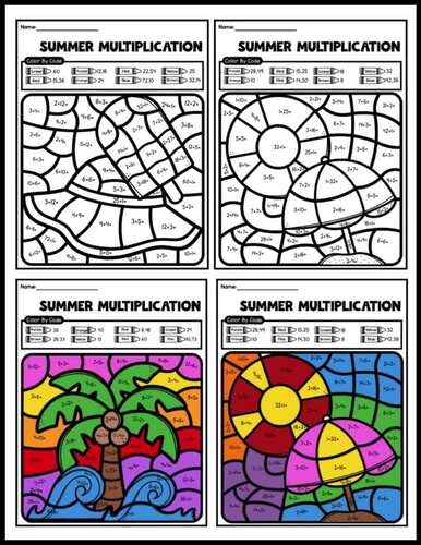 Multiplication Color By Number Summer | Color By Number Summer ...