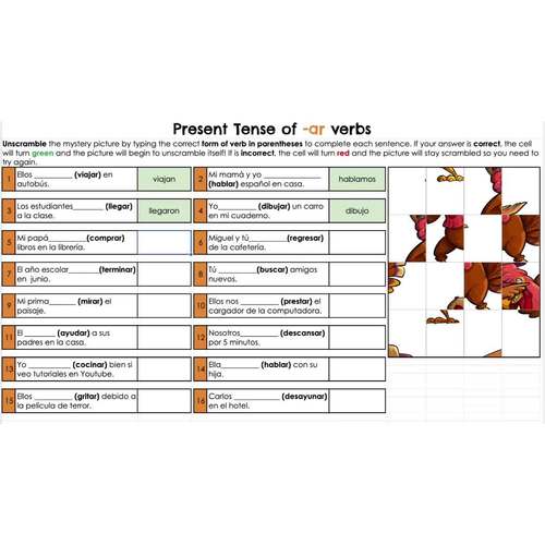 Present Tense of -ar verbs Español- Conjugación verbos terminados en ar