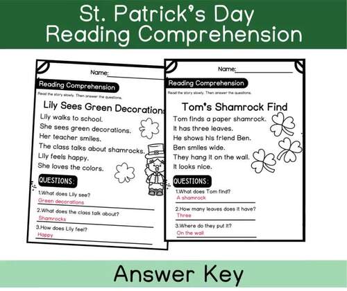 St Patrick's Day Reading Comprehension Passages 1st Grade | St. Patrick ...