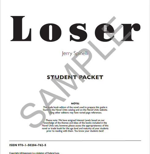 Loser Novel Units® Student Packet Novel Study | TPT