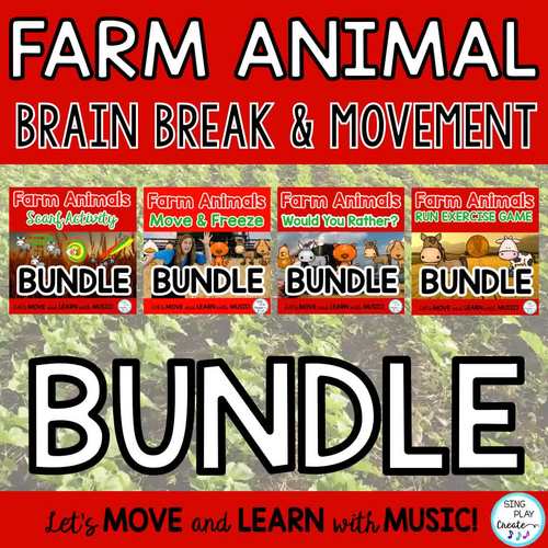 Farm Animal Brain Break, Exercise Workout and Movement Activity Bundle