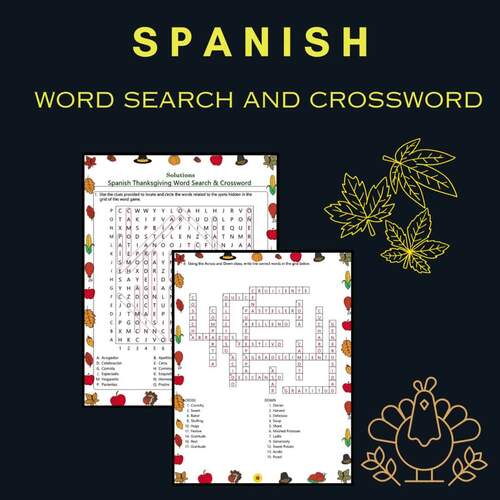 Thanksgiving Word Search & Crossword 10 Puzzles in Spanish DAR GRACIAS