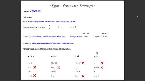 Ratios, Proportions, & Percentages Notes / Lessons by Miss Mayers Math
