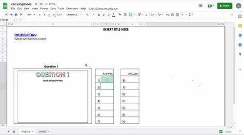 EDITABLE Pixel Art Task Cards Template Cat Sunglasses by Amusing Algebra