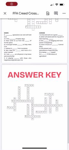 The FFA Creed Crossword Puzzle by Ag Curriculum by Katie | TPT