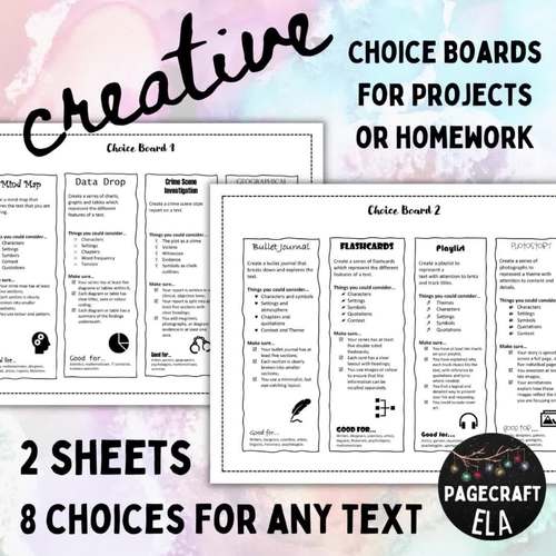 Project or Homework Choice Board | Any Novel | Literature Study | TPT