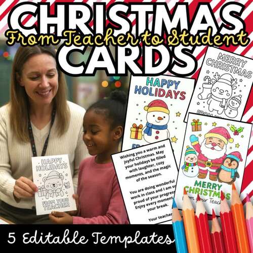 Christmas Cards from Teacher to Student | Printable Holiday Cards | 5 ...