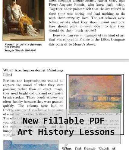Impressionism - Art History Lesson - Fillable PDF - Monet Sisley - Word ...