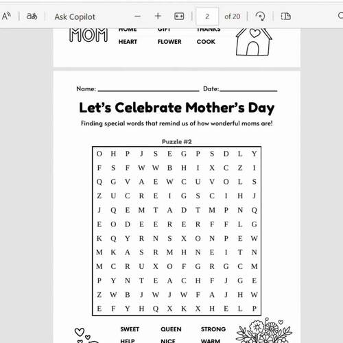 Mother’s Day Word Search Puzzle | Fun & Easy Activity for Kids Vocab ...