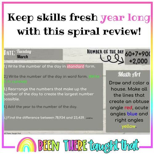4th Grade Morning Work Number of the Day Spiral Review Year Long Google ...