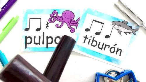 Ocean Animals Rhythm + Composition Cards in Spanish and English | TPT