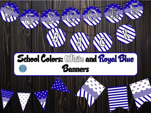 School Colors: White and Royal Blue Bunting, Pendant and Circle Banners