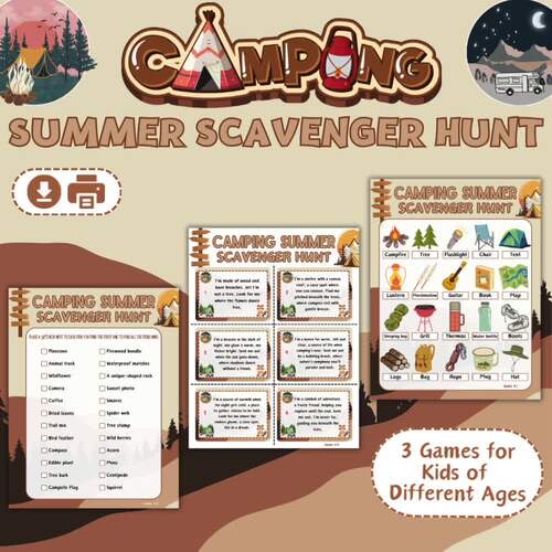 Outdoor Camping Scavenger Hunt Games Printable Summer Games | TPT