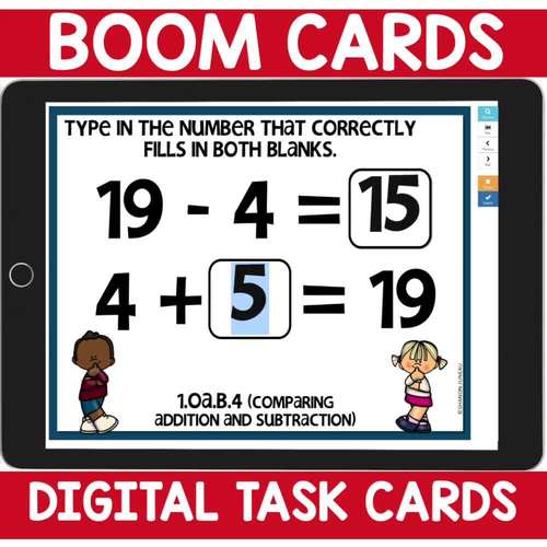 Related Addition and Subtraction Facts to 20 using Boom Cards 1.OA.B.4