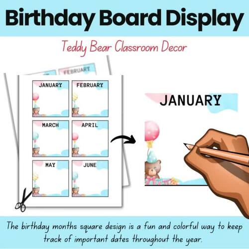 TEDDYBEAR Classroom Birthday Display | EDITABLE | Square by Scribble Shore