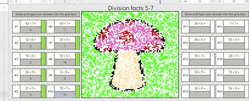 Digital Math Pixel Art Mystery Picture 3rd Grade Fluency Division Facts 5-7