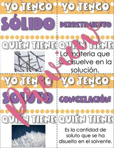 Materia Juego Yo tengo... Quién tiene para practicar el vocabulario