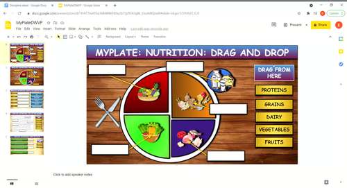 MyPlate: Nutrition: Drag & Drop Worksheet: Google Slides,+ PPT.Distance ...