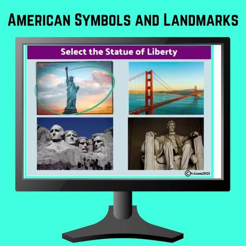 Famous American Symbols and Landmarks Pictures Boom Cards Activities