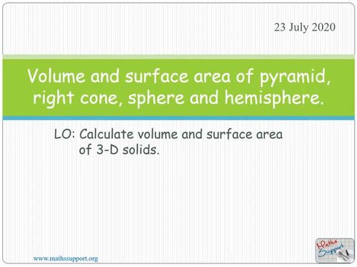 Volume and surface area of Pyramid, cone, sphere and hemisphere | TPT