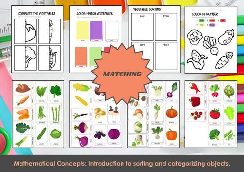 Vegetables Pre K & Kindergarten Worksheet Bundle 20 pages by Digital-Vie