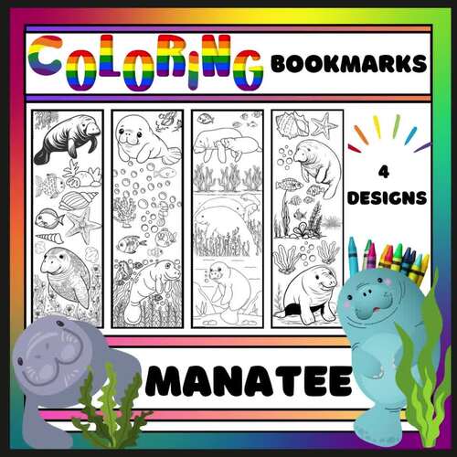 Manatee, Sea Creature, Coloring Bookmark, 4 Designs, Library Activity ...