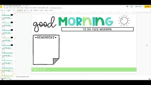 Morning Slides Templates with Timers | Editable | Blues | TPT