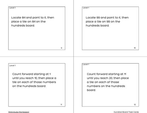 Hundreds Board Task Cards Counting to 100 Montessori Math Sequencing ...