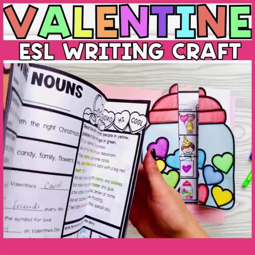 Valentine's Day Heart Jar-ESL Writing Craft-Foldable Grammar Nouns Sorting
