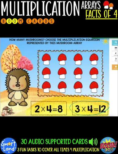 Multiplication with Arrays Facts of 4 digital cards | Fall Mushrooms