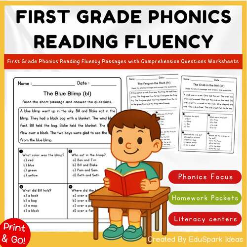 First Grade Phonics Reading Fluency Passages with Comprehension Questions