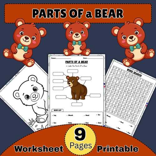 Parts Of a Bear | Animal Anatomy Labeling Worksheet + Word Search ...