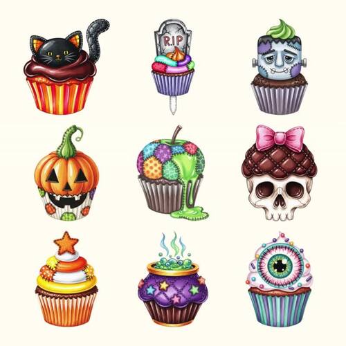 Spooky Halloween Cupcake PNG • 17 Digital Files • Transparent Background
